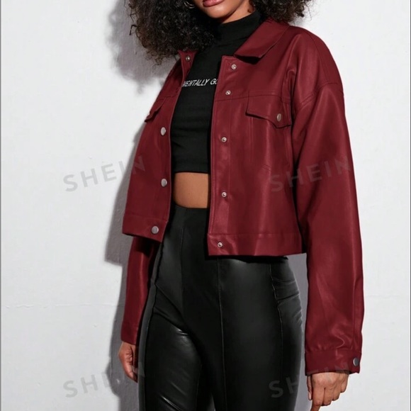 SHEIN | Jackets & Coats | Cherry Red Leather Jacket | Poshmark